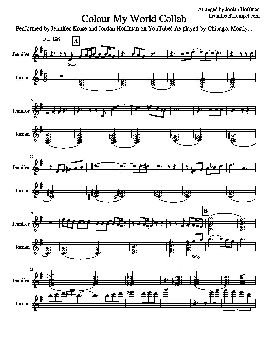 COLOUR MY WORLD Collab Sheet Music Jennifer Kruse & Jordan Hoffman ...